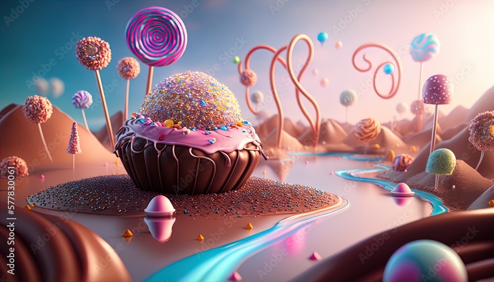 Fantasy world consisting of chocolate and candy, super sweet, dreamland ...