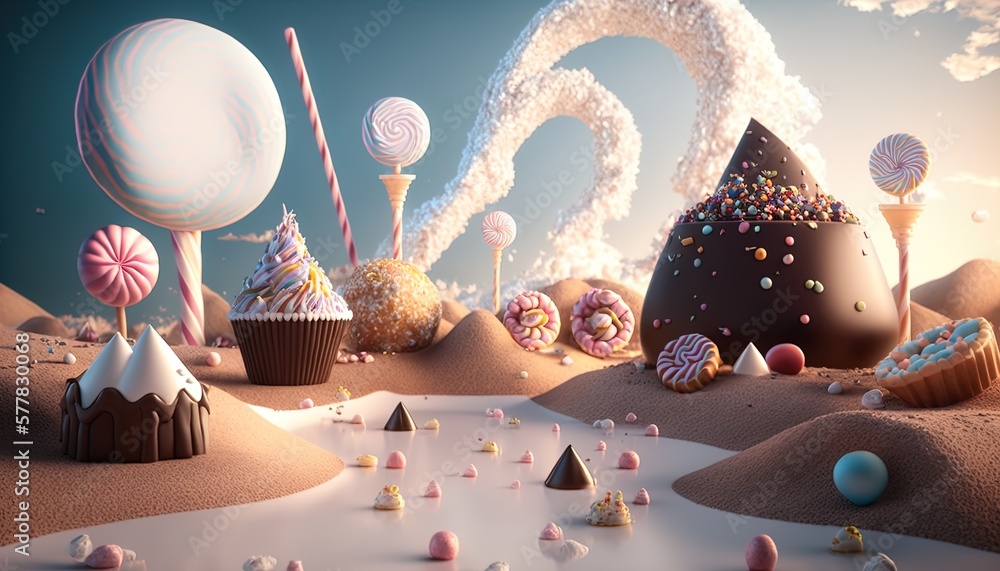 Fantasy world consisting of chocolate and candy, super sweet, dreamland ...