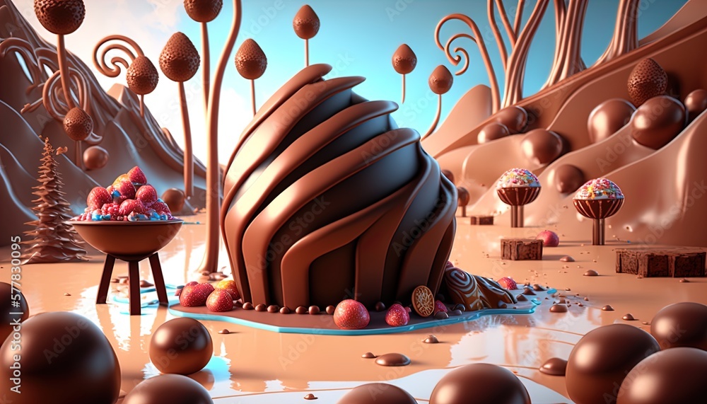 Fantasy world consisting of chocolate and candy, super sweet, dreamland ...