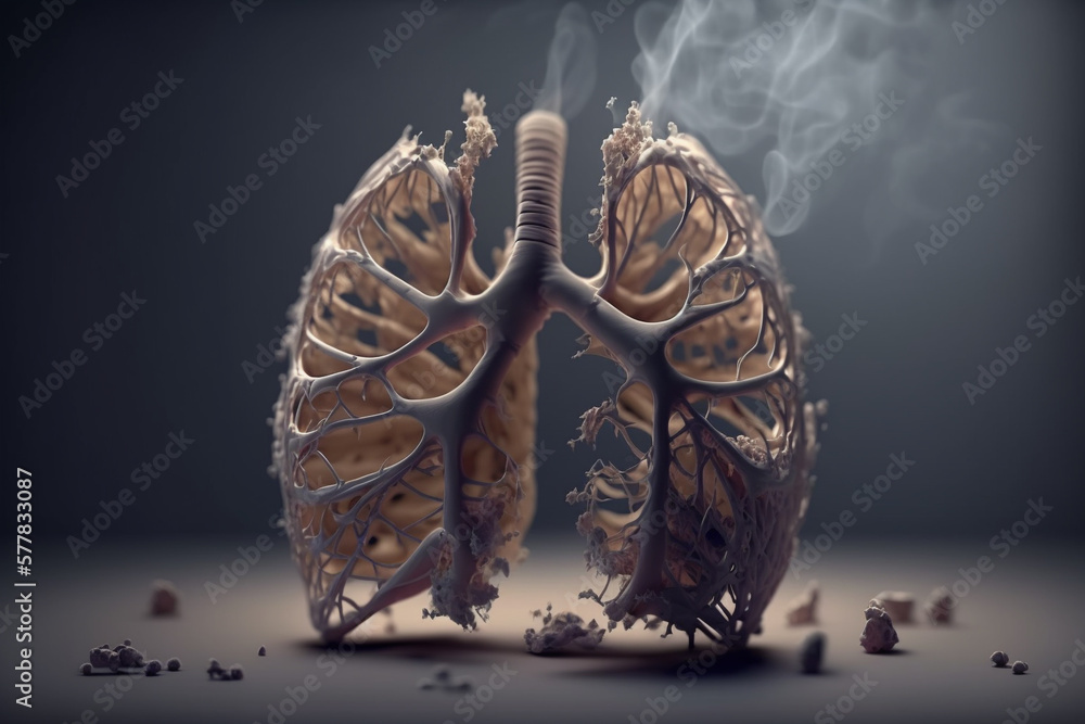 Image of human lungs damaged by tobacco and cigarette smoking. tobacco ...