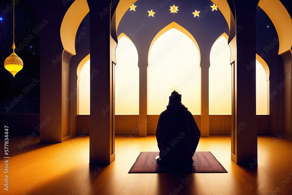 Islamic background painting. Mosque and shadows. Light rays from mosque ...