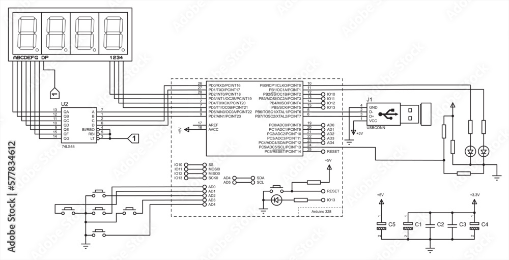 Connection of peripheral devices (keyboard, lcd display, usb) to the ...