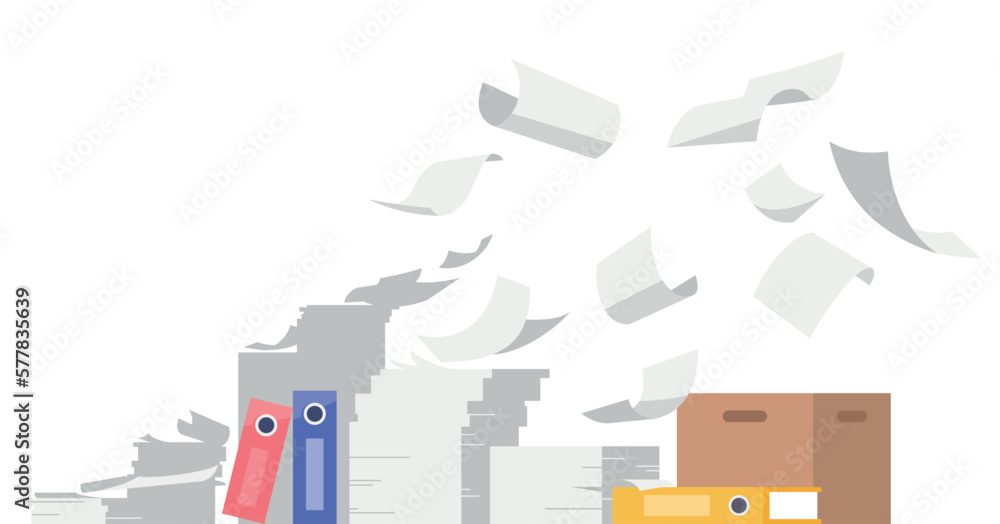 Group of flying or falling vector white papers. A pile of paper ...