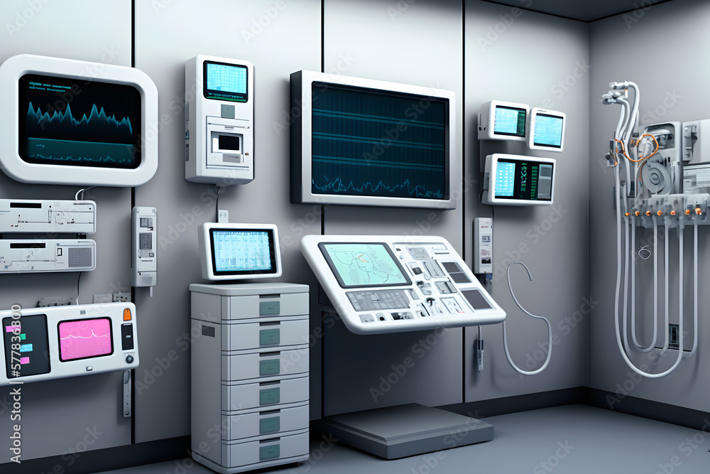 Interior of operating room in modern clinic with computer equipment ...