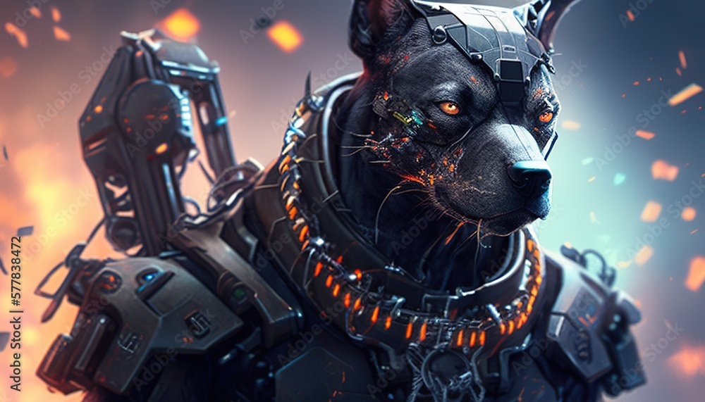 Pitbull mercenary cyborg digital art illustration, Generative AI Stock ...