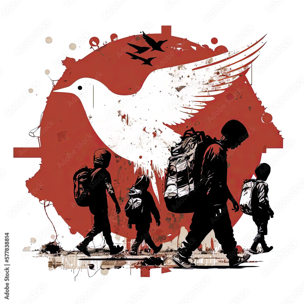 Illustration of a silhouette of persons, symbol of migration ...