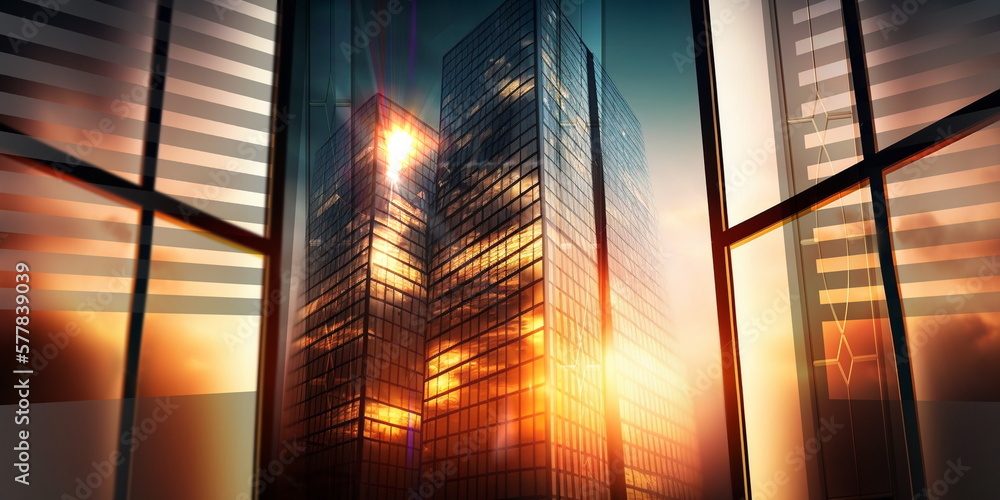 modern building facade architecture and shadow at sunset sun beam ...