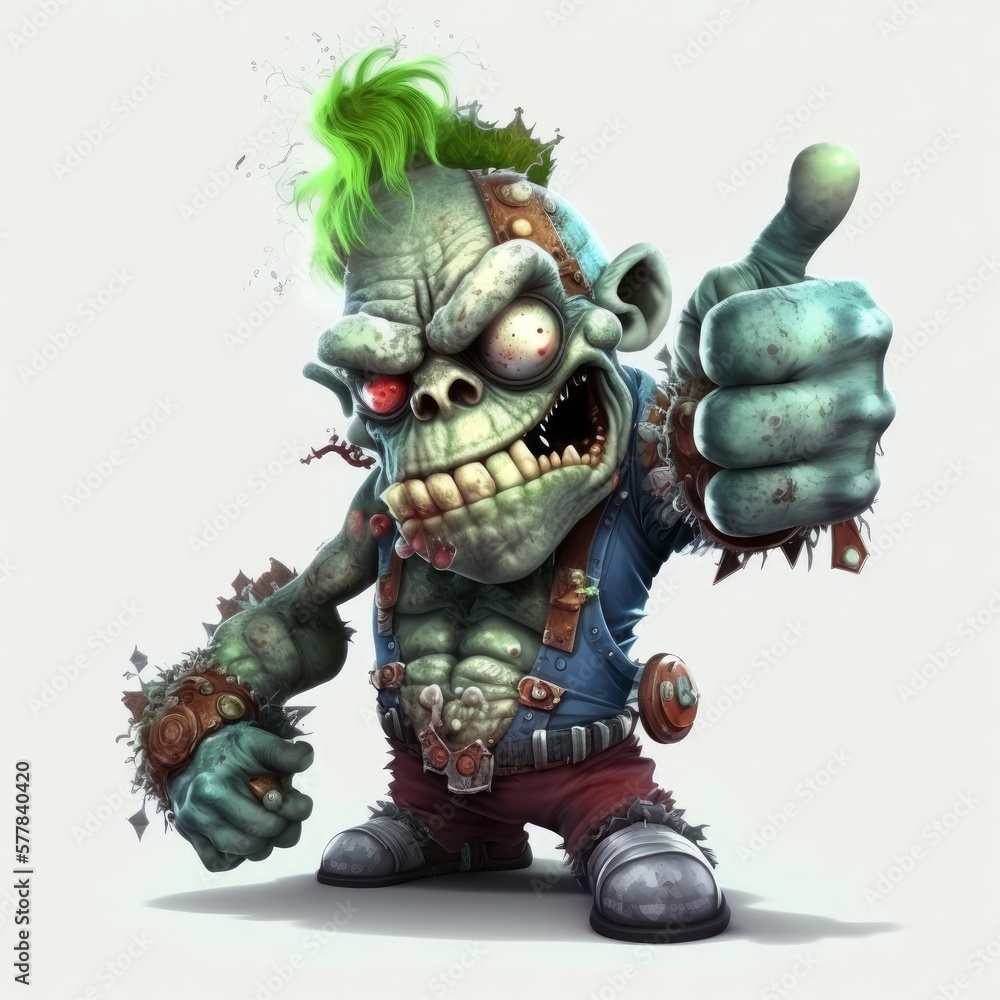 Zombie Character Giving Thumbs Up Gesture on White Background for Stock ...