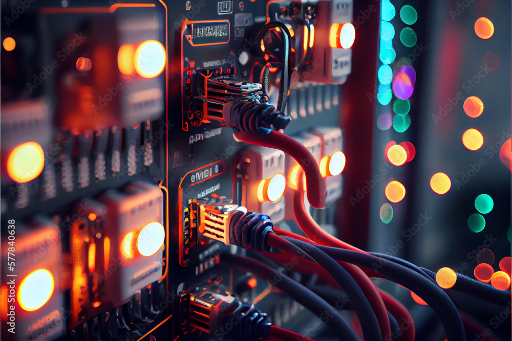 Poster Network cables connected in network switches of digital big data ...