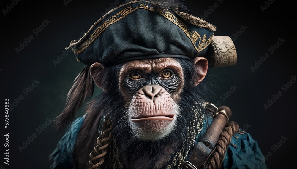 Monkey dressed as a pirate, pirate monkey. Animals with professions ...