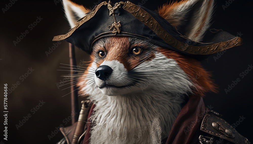 Fox dressed as a pirate, pirate fox. Animals with professions. Fox with ...