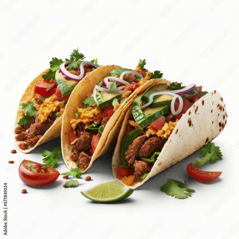 Fully loaded tacos with ground beef and cheese, Tex-Mex Mexican cuisine ...