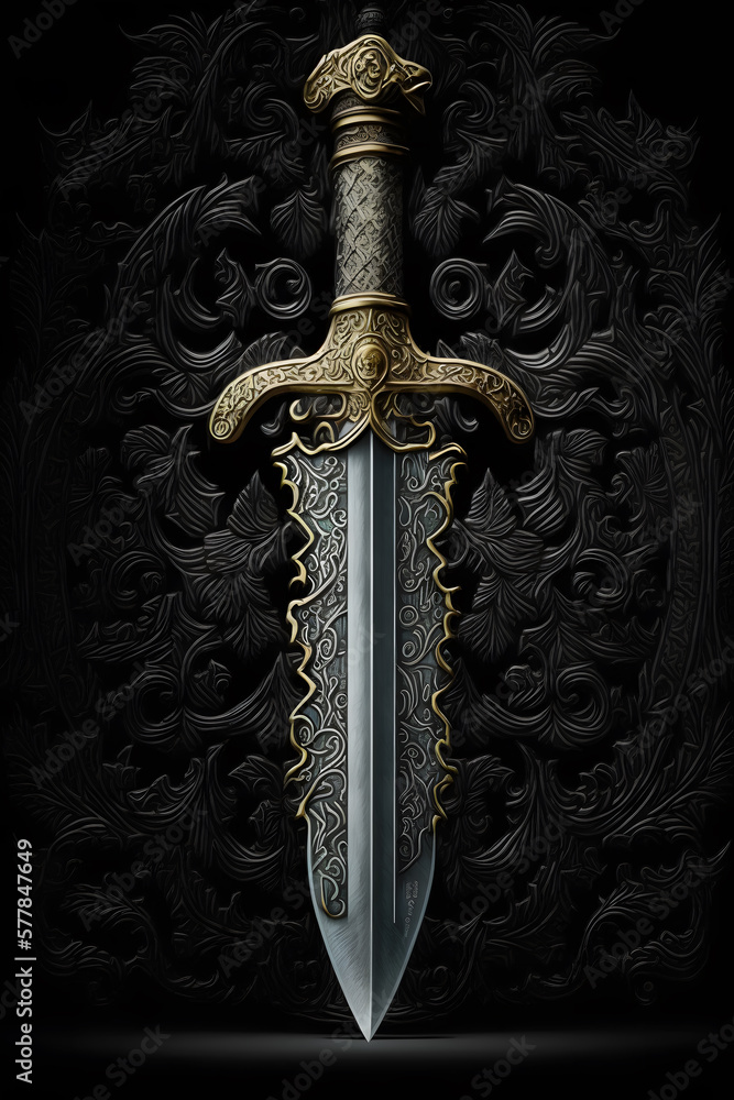 Medieval sword and scabbard. Fantasy golden sword with long blade ...