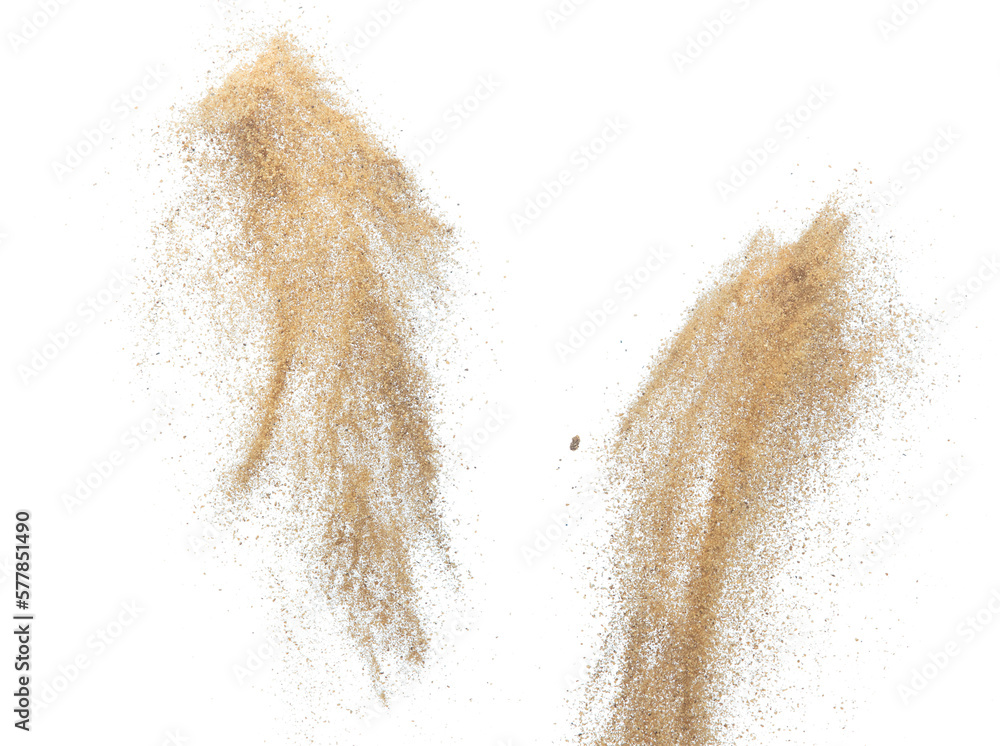 Sand flying explosion, Golden sand wave explode. Abstract sands cloud ...