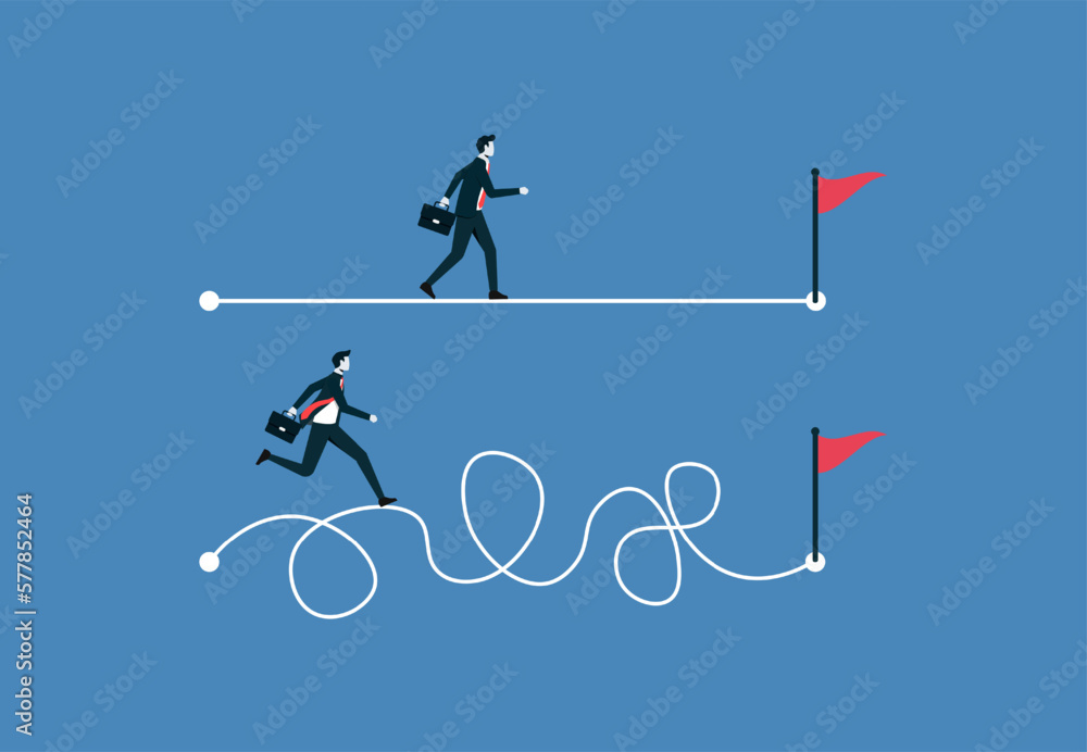 Stockvektorbilden Easy or shortcut way to win business success or hard ...