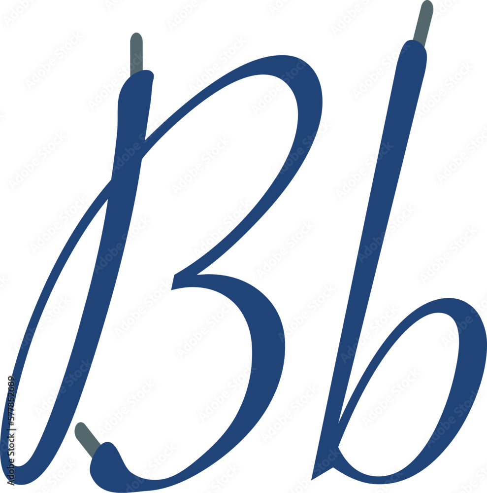 B letter. Blue Sport alphabet formed by shoe lace. Vector handwritten ...