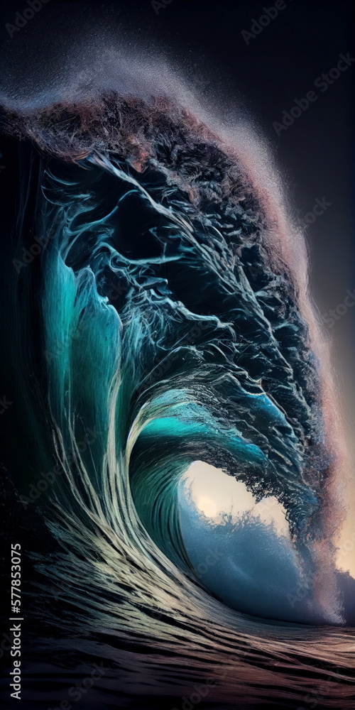 large wave middle ocean digitally colored front page detailed ...