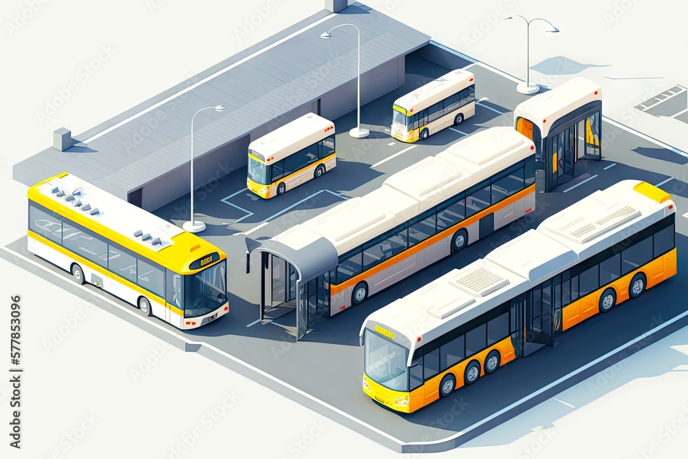 bus systems for public transport in city at bus depot, created with ...