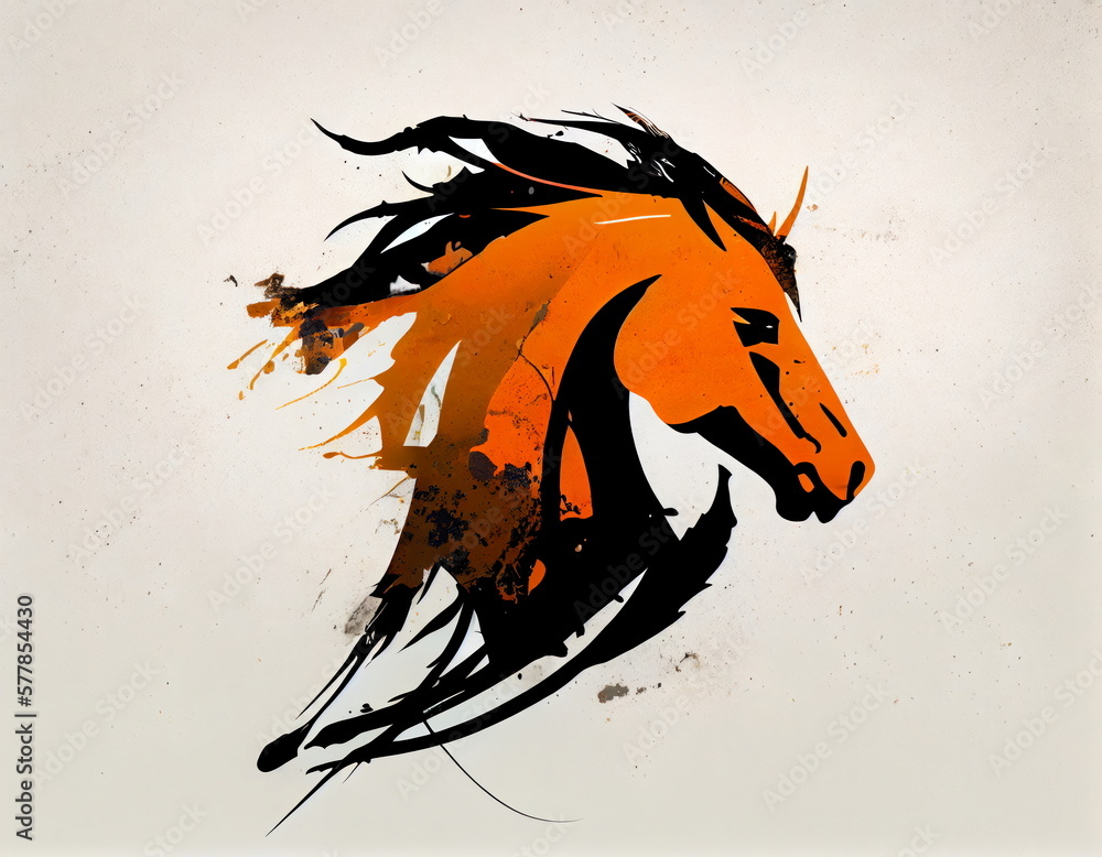 ภาพประกอบสต็อก painting horse long mane solid shape logo black orange ...