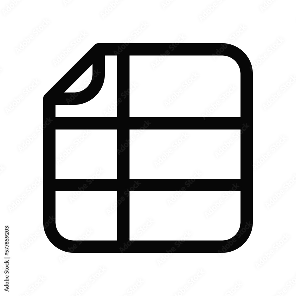 Editable vector spreadsheet file icon. Black, line style, transparent ...