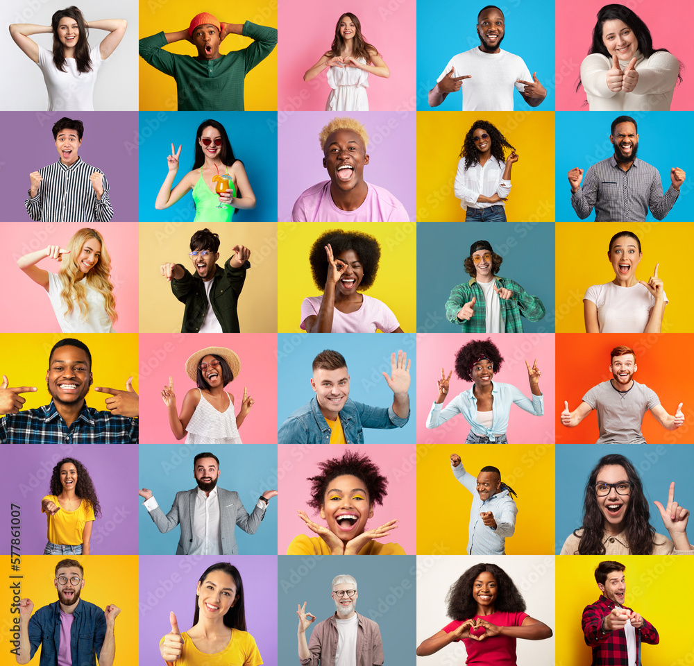 Fotka „Different emotions of people. Shocked satisfied excited young ...