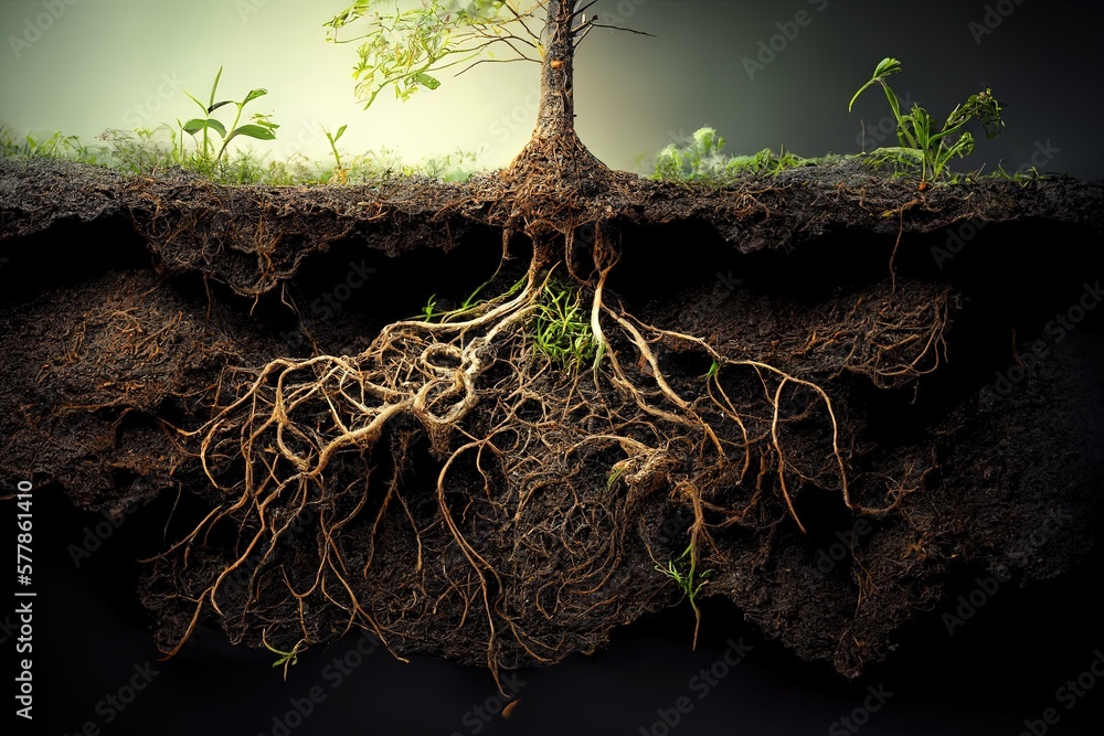 Roots of plant growing underground. Generative AI. Digital Art ...