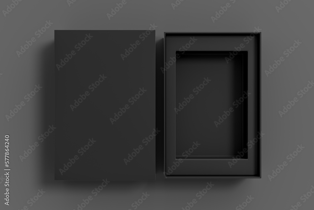 Open black box packaging mockup on gray background. Template for your ...