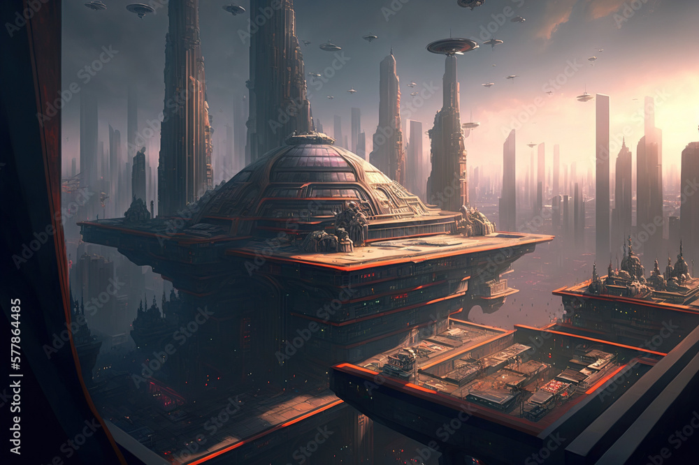 Sci-fi movie fantasy city building with outer star architecture from ...