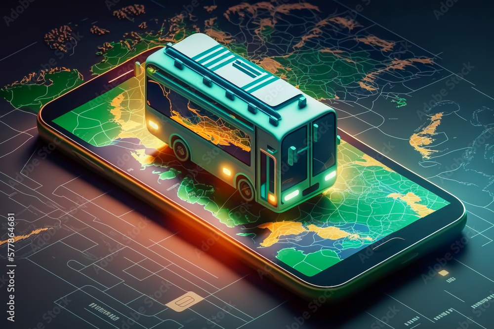 online map navigator on smartphone, transport bus concept, gps ...