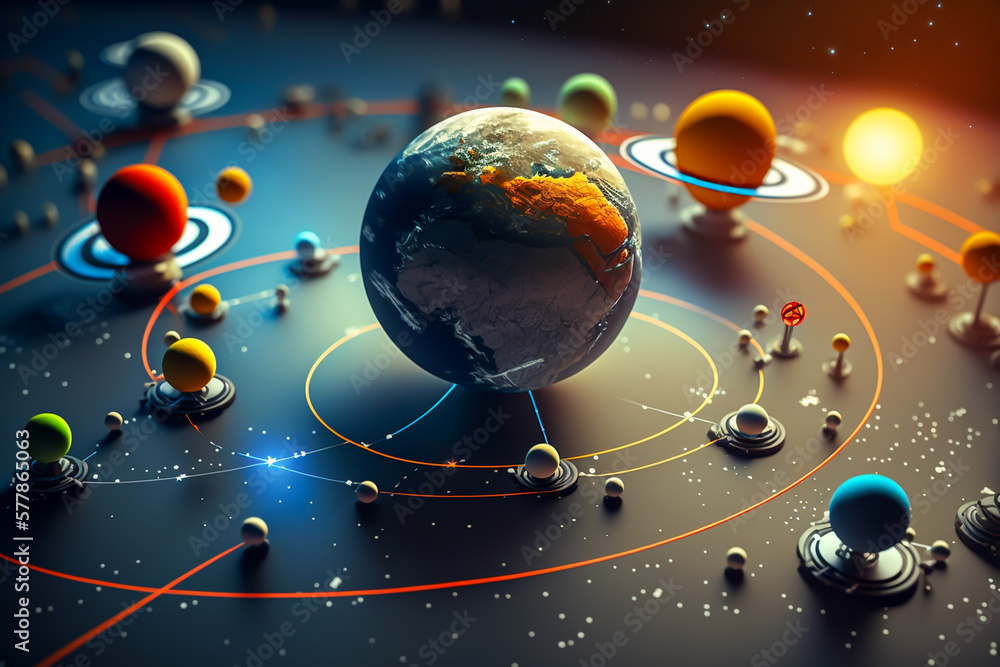 3d solar system planets with 3d gps pointers location, generative ai ...