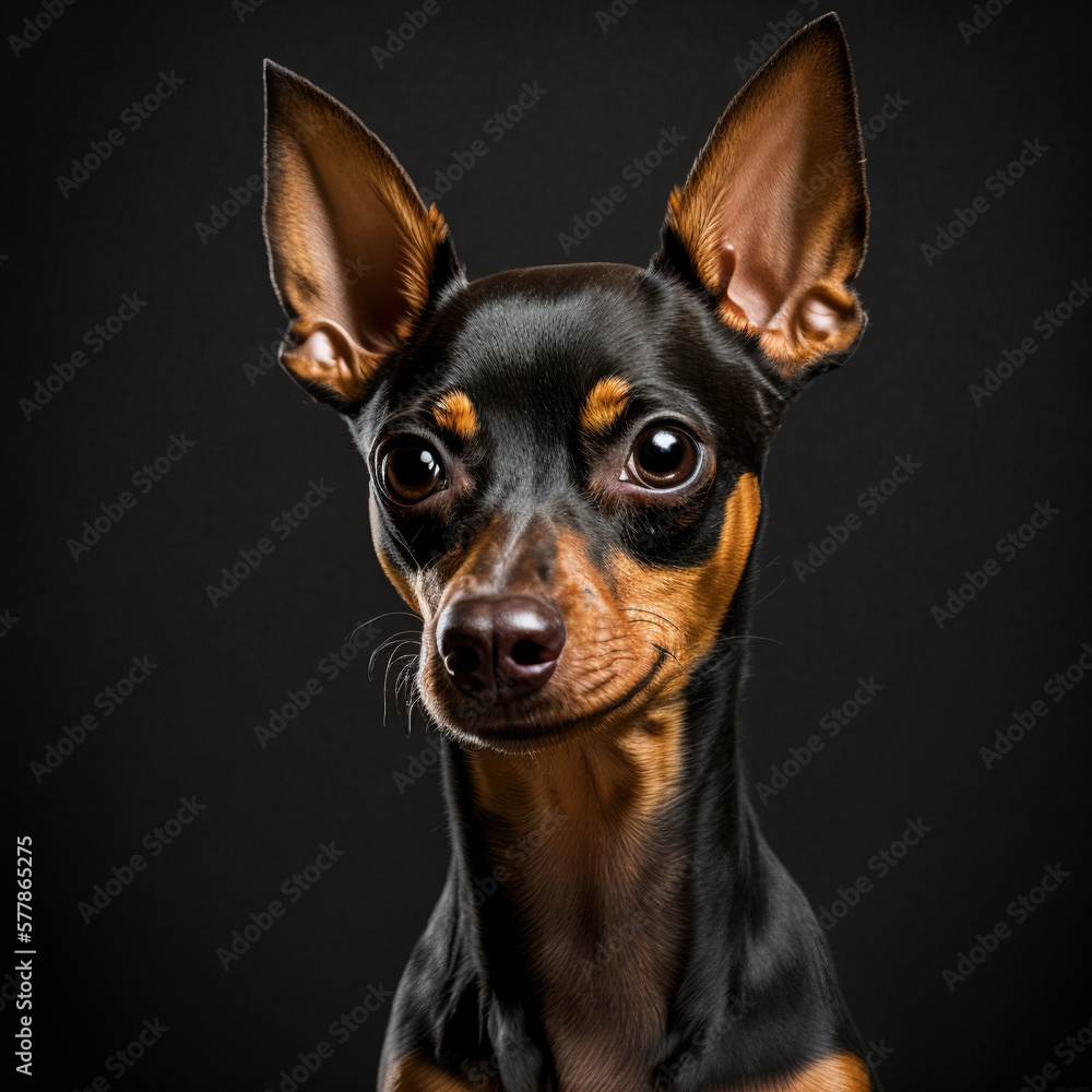 Studio shot with adorable miniature pinscher dog portrait with the ...