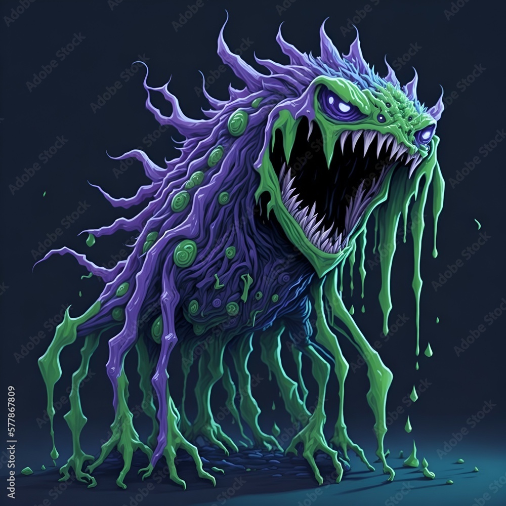 slime monster, scary pose, epic, hand drawn illustration, contour ...