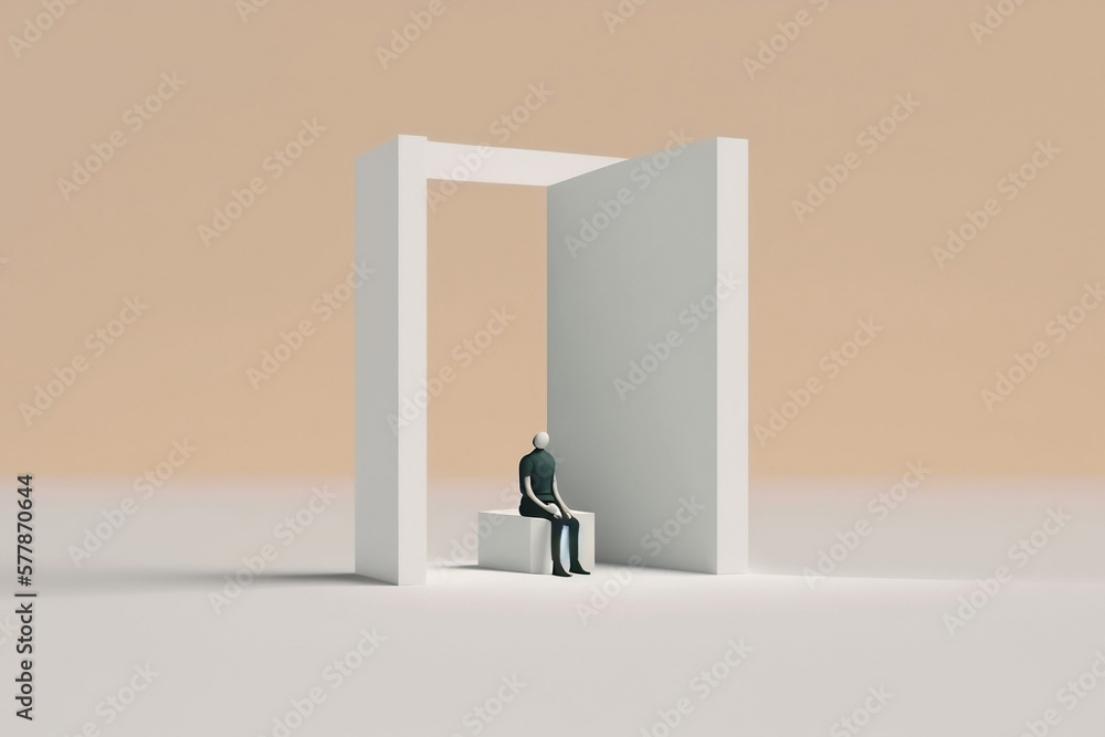 3d minimalistic illustration of loneliness and social isolation Stock ...