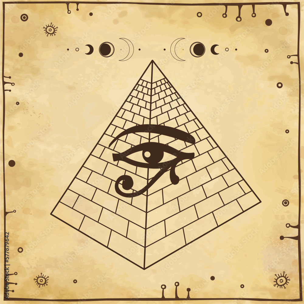 Animation drawing: symbol of Egyptian pyramid, eye of Horus, moon ...