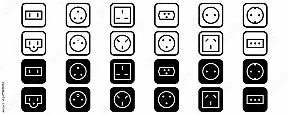 Electrical socket types vector icon set isolated on white background ...