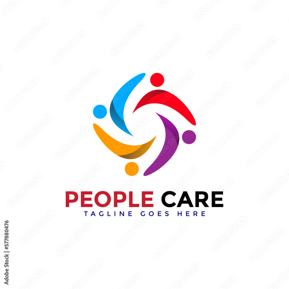 Abstract People Care Logo. Human Icon with Circular Hands Symbol. Flat ...