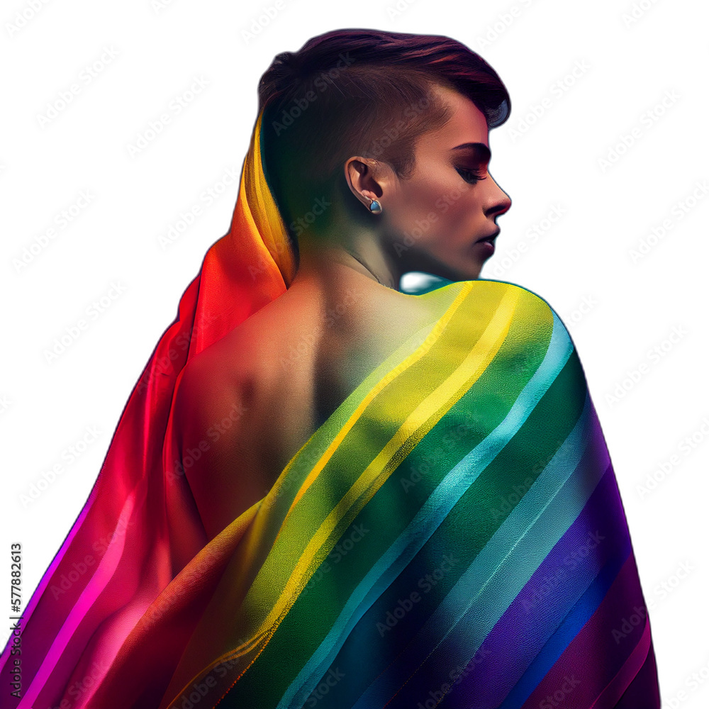 Woman activist for lgbtq rights with rainbow flag, cartoon ...