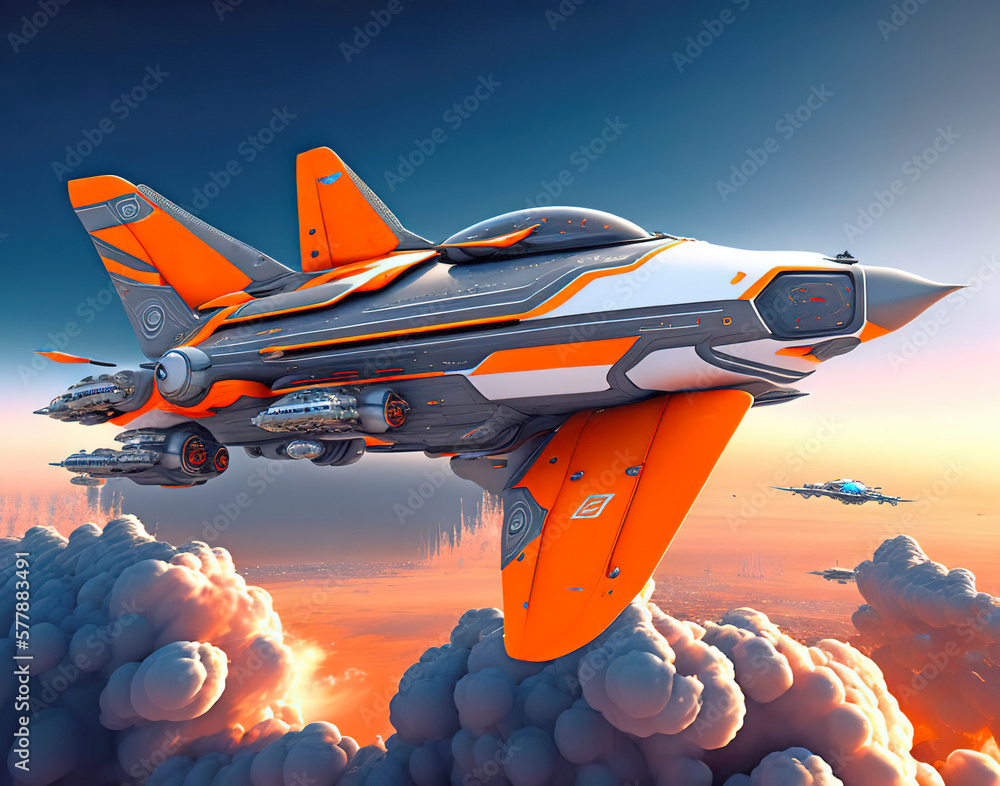 Fictitious futuristic fighter jet flying in the sky. Generative AI ...
