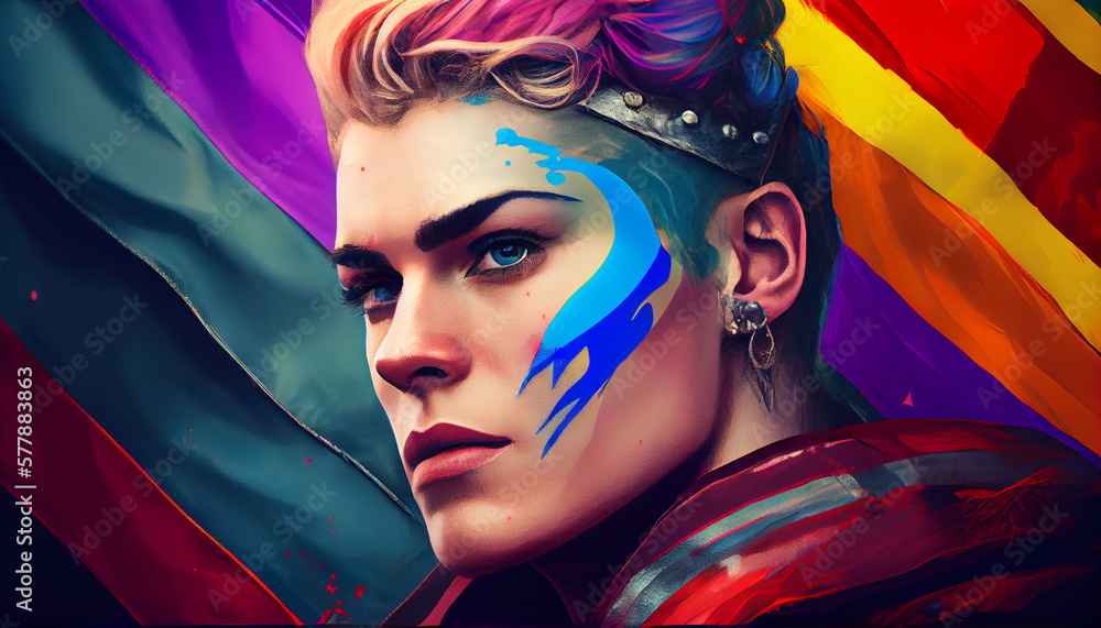 Woman activist for lgbtq rights with rainbow flag, cartoon ...