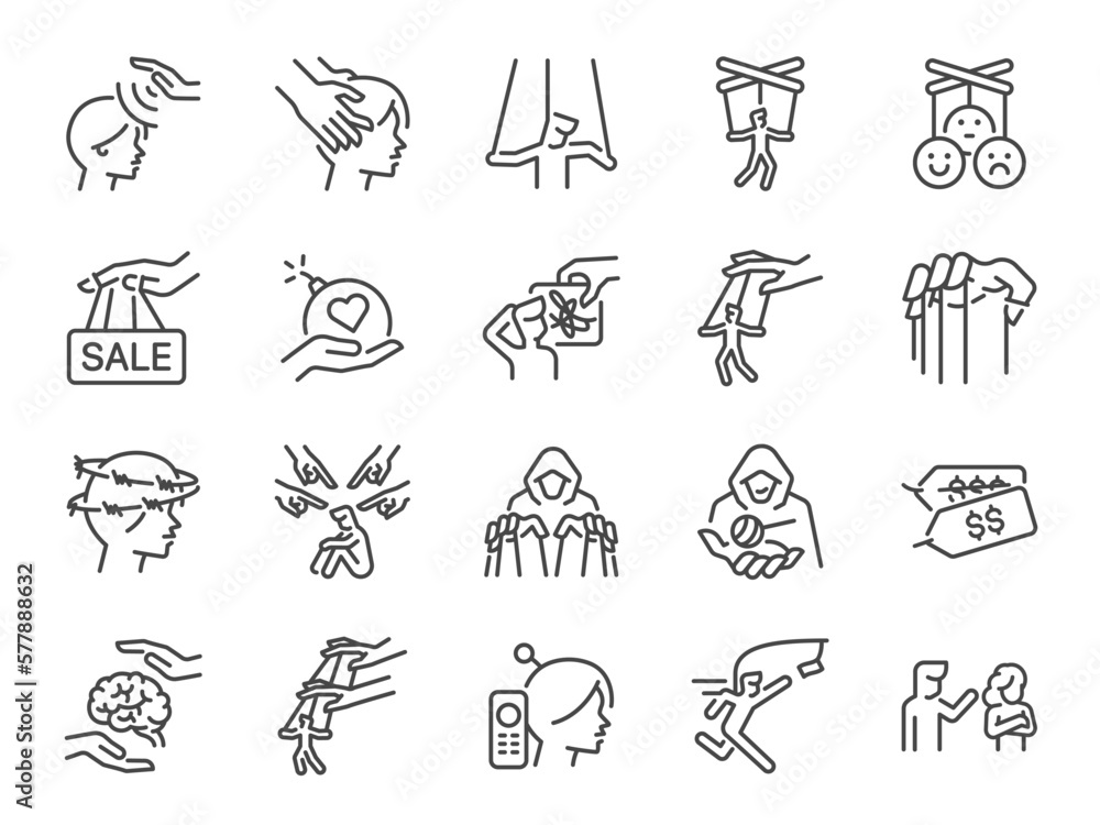 Manipulation icon set. It included icons such as emotional, manipulator ...