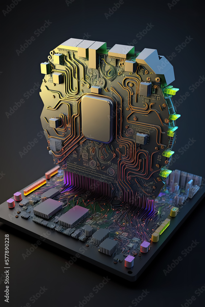 Computer Main board with AI electronic brain on top for Futuristic ...