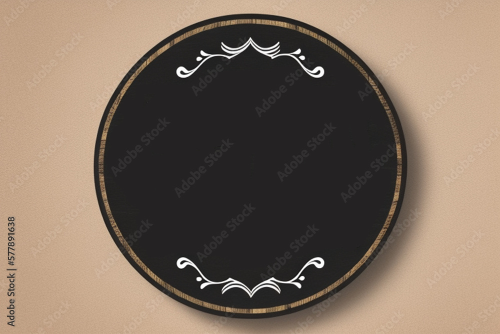 Letrero con forma redonda tipo pizarra detalles en blanco y amarillo ...