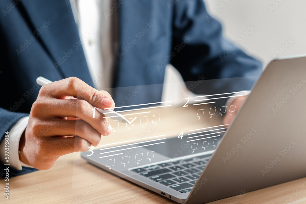 Education technology and learning concept. Questionnaire with ...