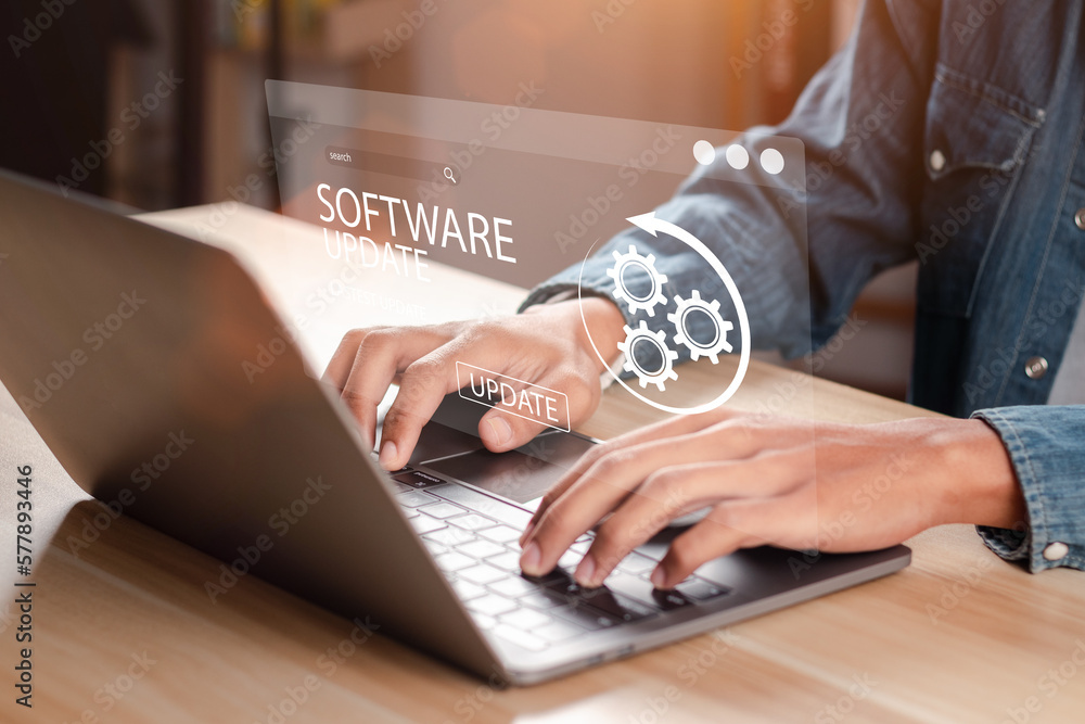 Man working and installing update process. Software updates or ...