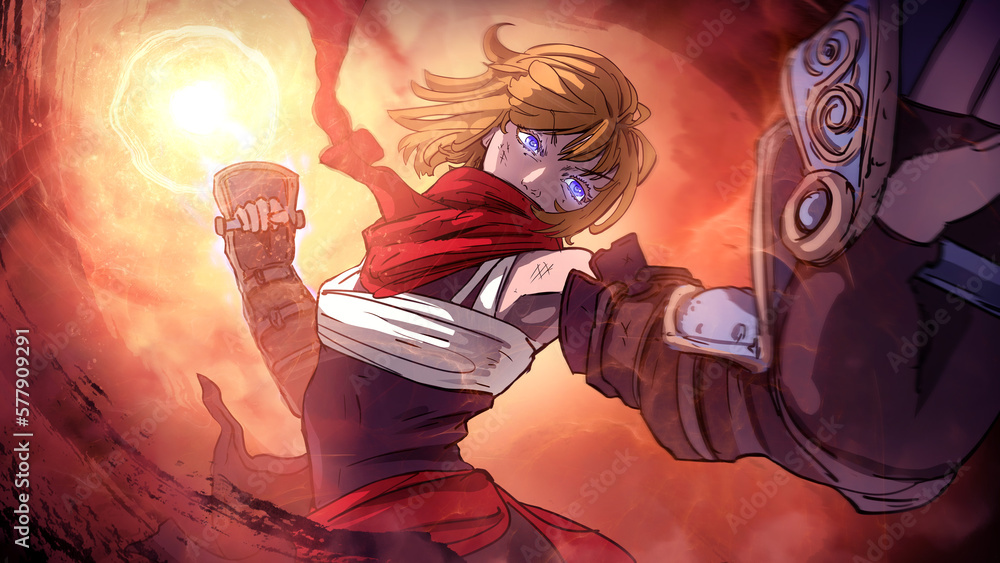 Fierce Fighter Girl In An Epic Dynamic Pose Is Preparing To Strike With A Fist Dressed In Iron