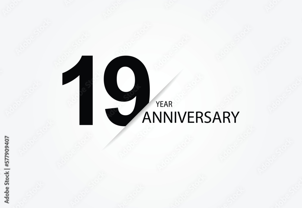 19 years anniversary logo template isolated on white, black and white ...