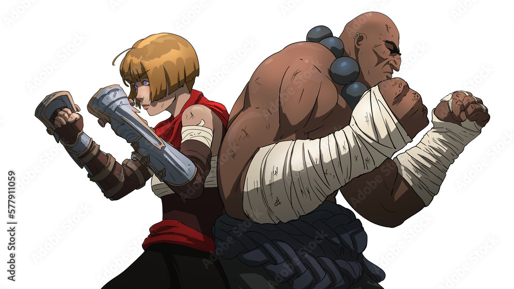 Ilustração do Stock: Two fighters, a cute girl in brass knuckles and a ...