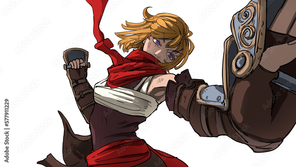 A fierce fighter girl in an epic, dynamic pose is preparing to punch ...