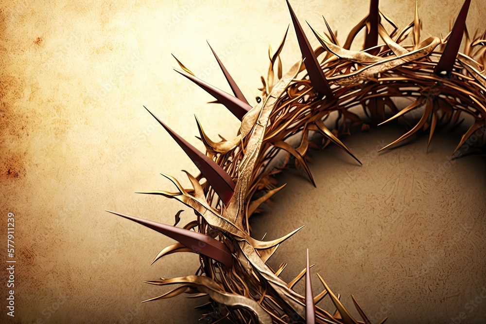 Crown of Thorns on Gold Background. Photo generative AI Stock ...