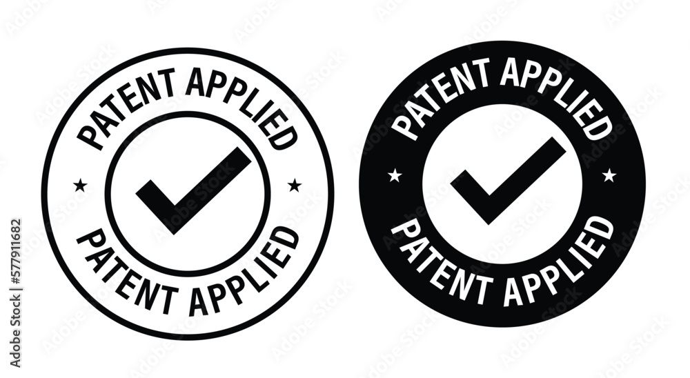 patent applied vector icon set with tick mark, black in color, rubber ...